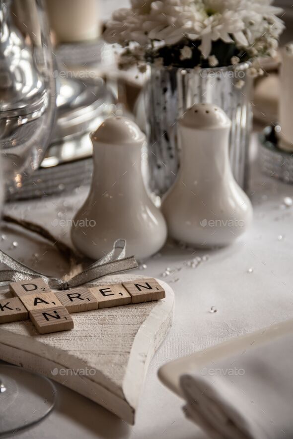 Vertical shot of a table close up salt and pepper shakers Stock Photo ...