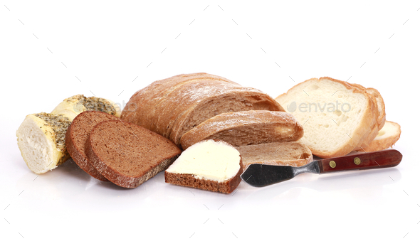 Different loaves of bread isolated on a white background Stock Photo by ...