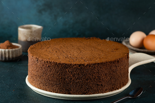 Homemade round chocolate sponge cake or chiffon cake. Sponge cake ...