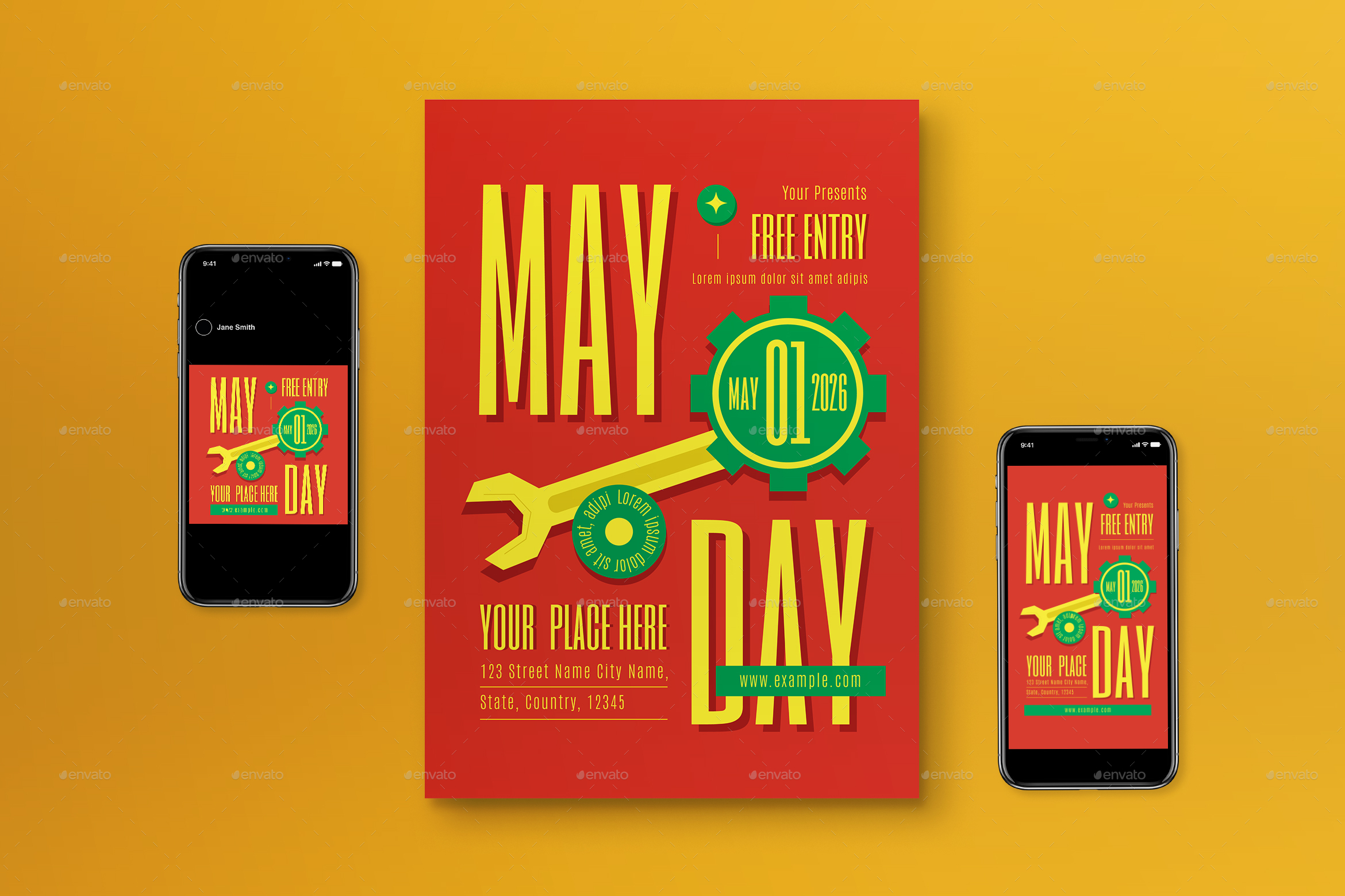 Orange Modern Mayday Flyer Set, Print Templates | GraphicRiver