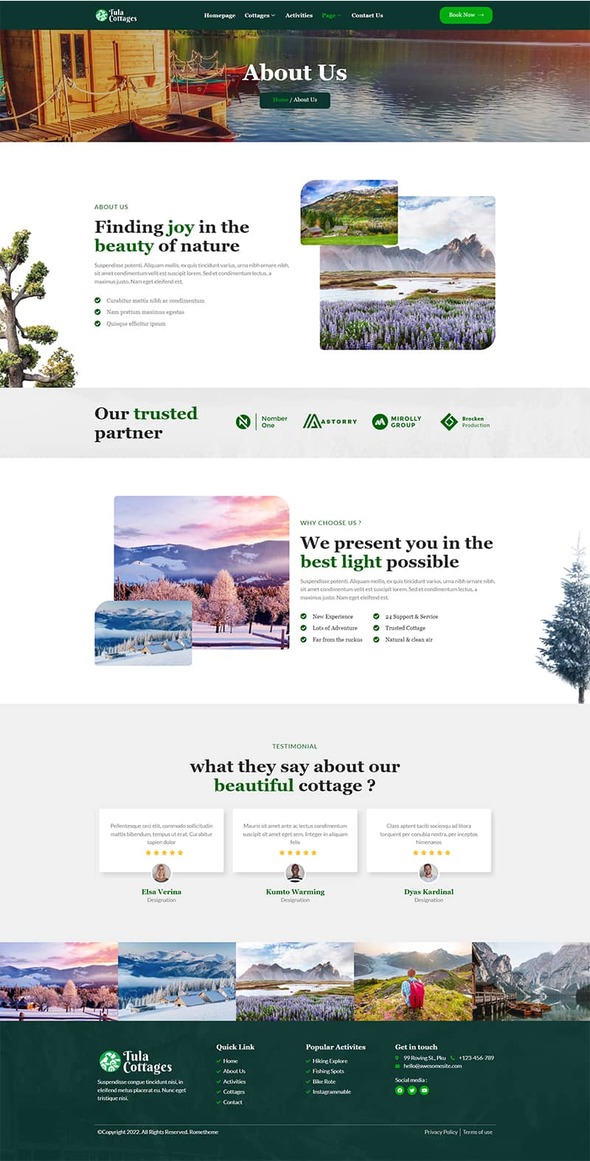 Tula - Nature Cottages Elementor Template Kit by Rometheme | ThemeForest