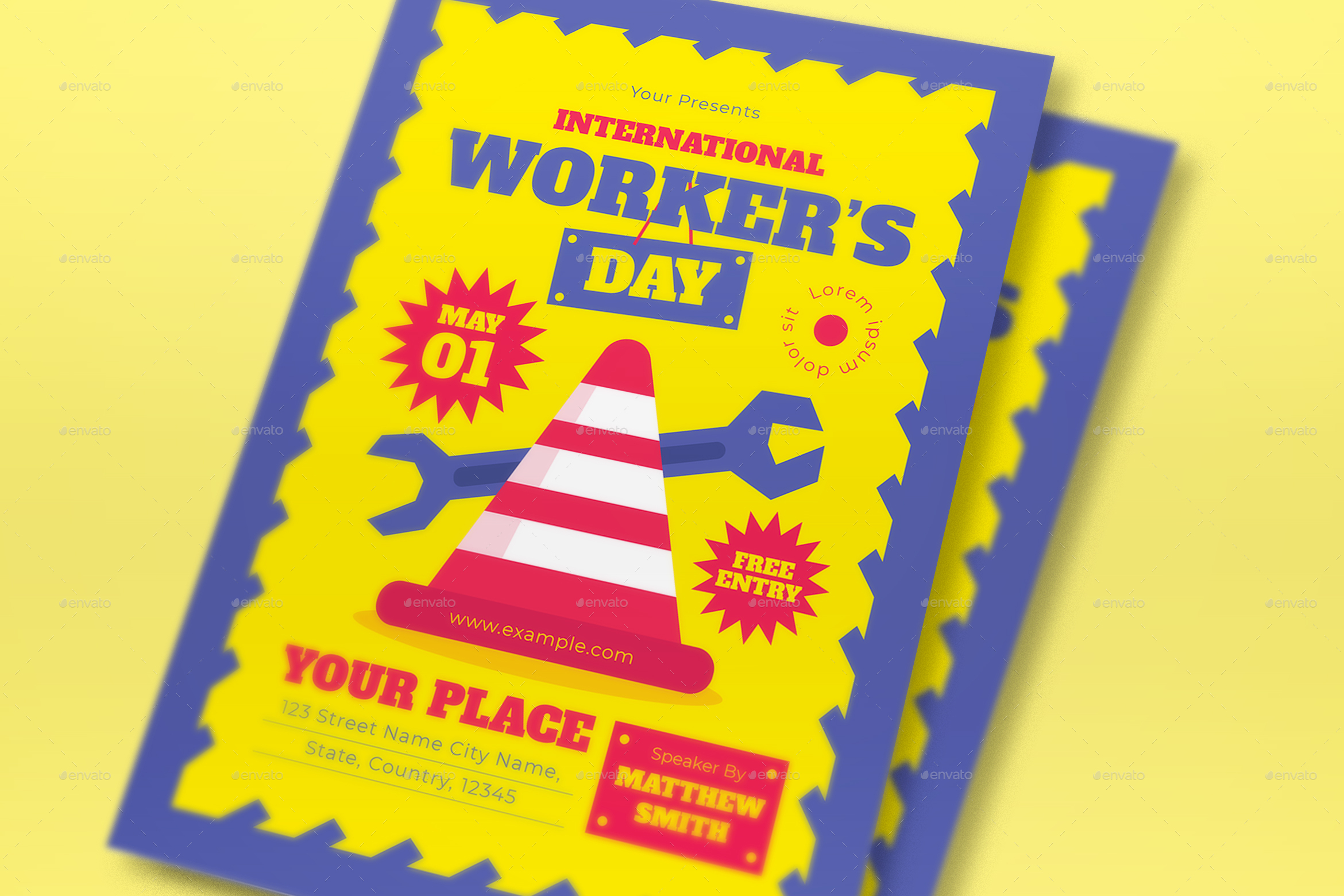 Yellow Flat Design International Worker Day Flyer Set, Print Templates