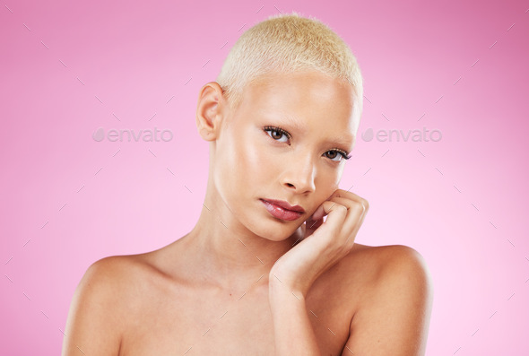 Portrait, beauty and cosmetics with a model black woman in studio on a ...