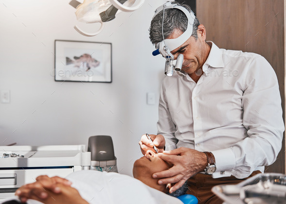 Eye surgery, vision repair and doctor working on healthcare, wellness ...