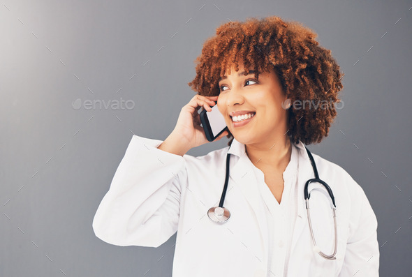 Consulting, thinking and doctor on a phone call for healthcare isolated ...