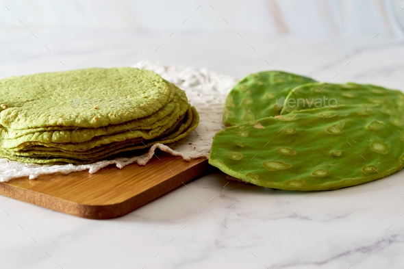 Mexican tortillas made with nopal, Mexican organic food. Stock Photo by ...