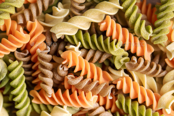 A variety of fusilli pasta made from different types of legumes Stock ...