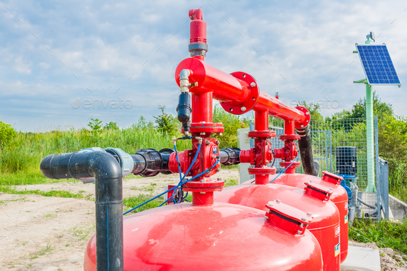 Details of pipes and tanks expansion of an irrigation system Stock ...