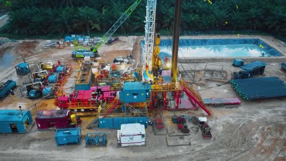 Cinematic Drone Shot of Onshore Drilling and Workover Rig structure and ...