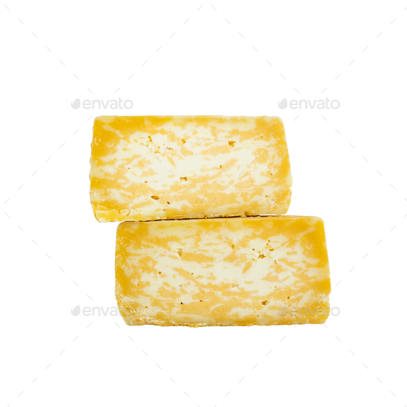 head of marble cheese in a section on a white background, hard cheese ...
