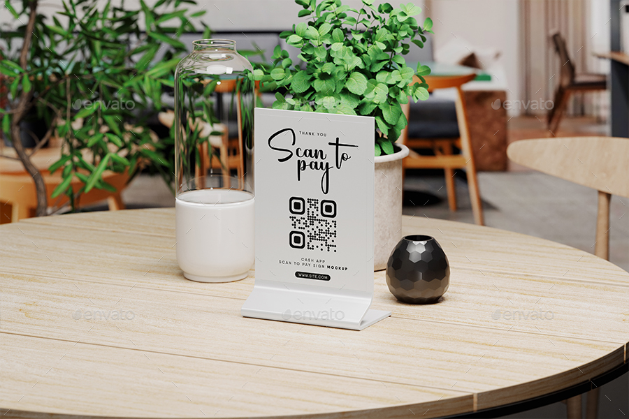 Set Of Different Table Sign / Menu Stand In Restaurant Mockup, Graphics