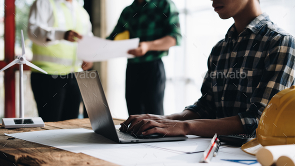 Engineer meeting for architectural project. working with partner and ...