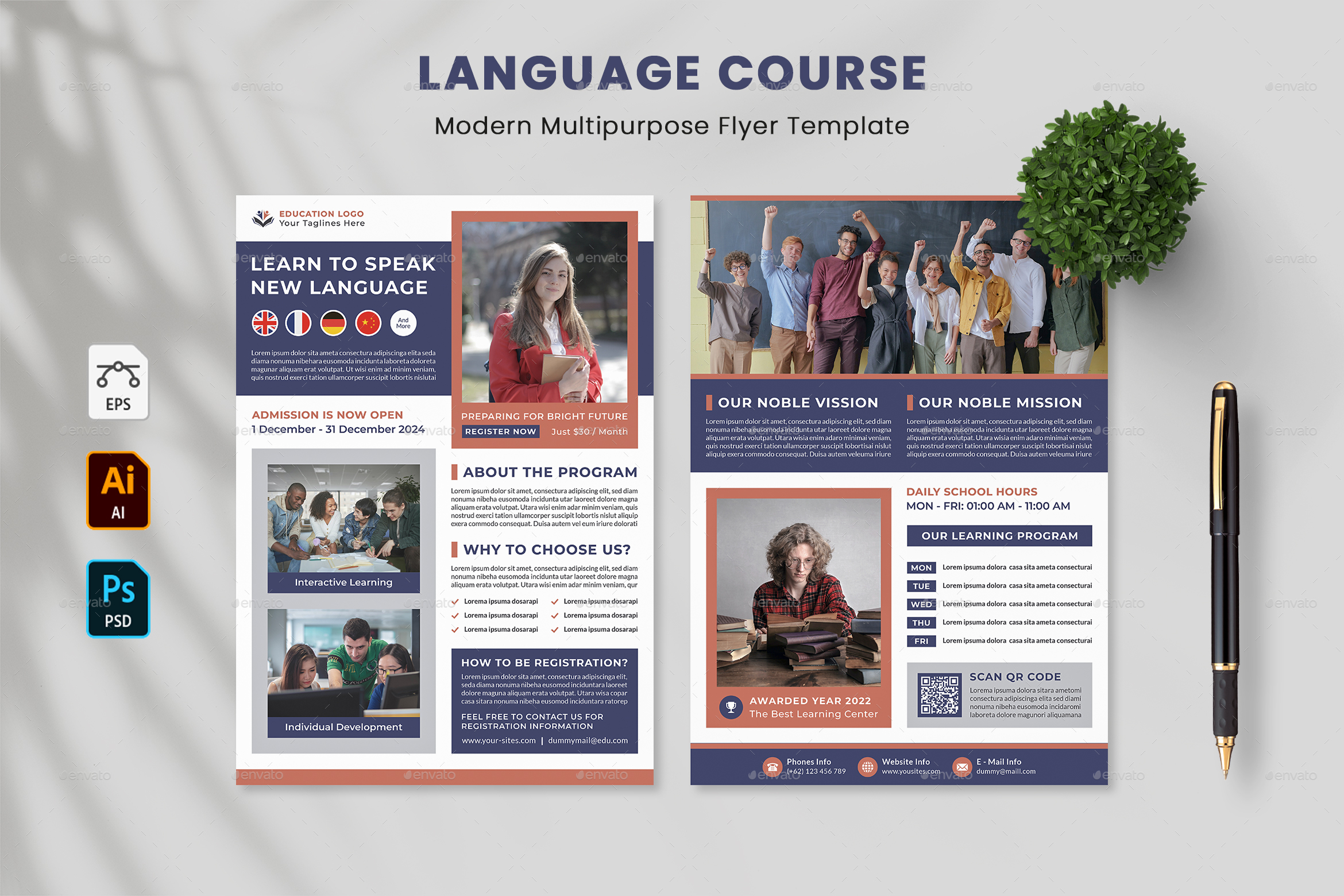 Language Course Flyer Template, Print Templates | GraphicRiver