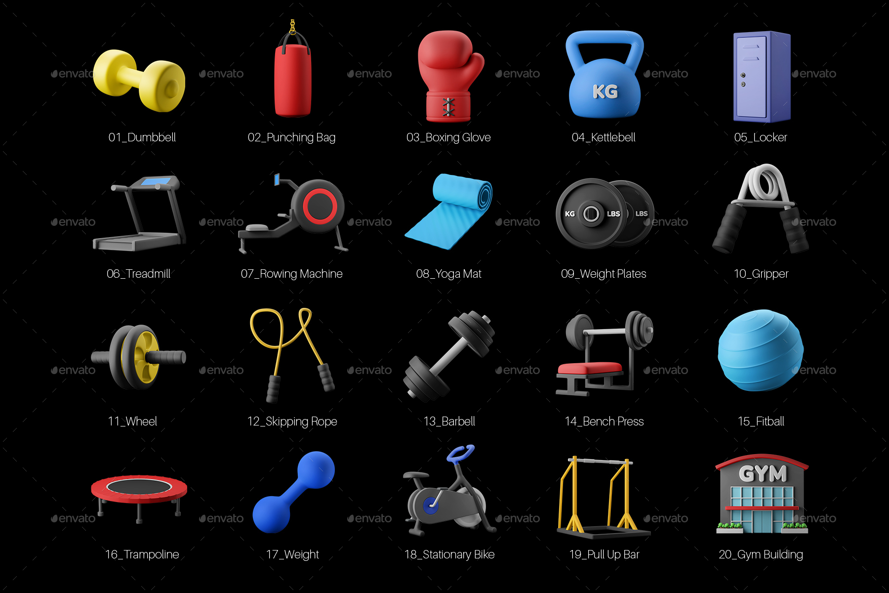 Fitness Gym Equipment 3D Icon Pack, Icons | GraphicRiver