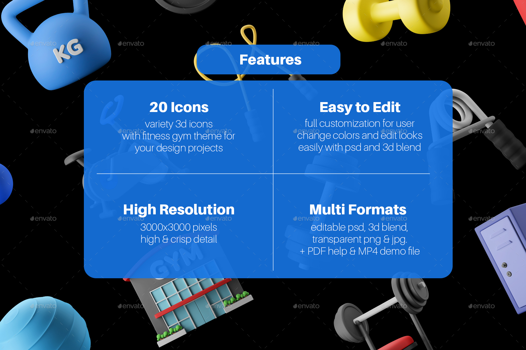 Fitness Gym Equipment 3D Icon Pack, Icons | GraphicRiver