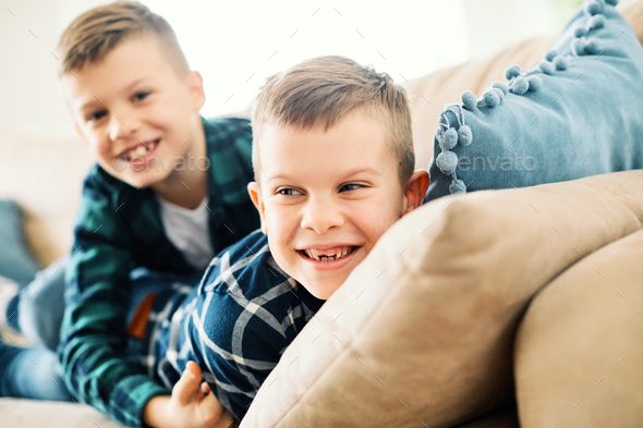child brother friend having fun playing laughing happy kid childhood ...