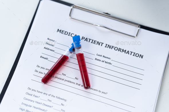 Blood test, blood samples on a laboratory form Stock Photo by paegagz