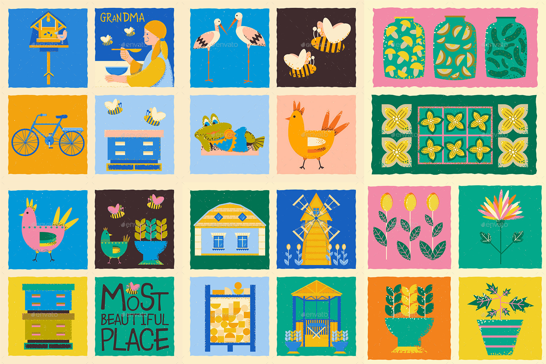 Village Elements and Patterns, Vectors | GraphicRiver
