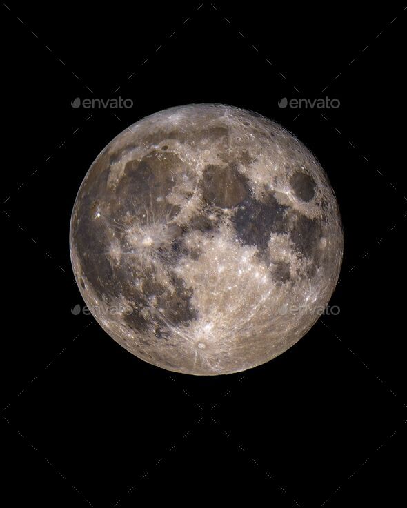 Vertical view of the gray full moon on the black background Stock Photo ...