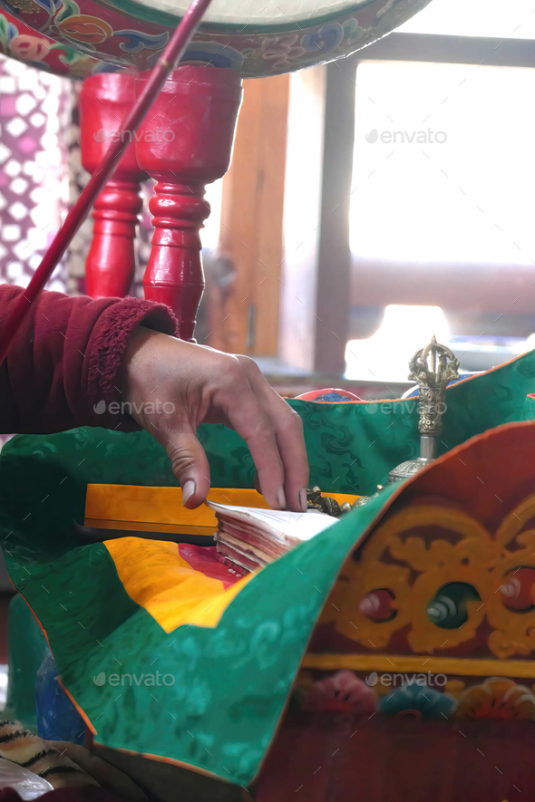 Shot of the priest performing annual ritual for long life in private ...