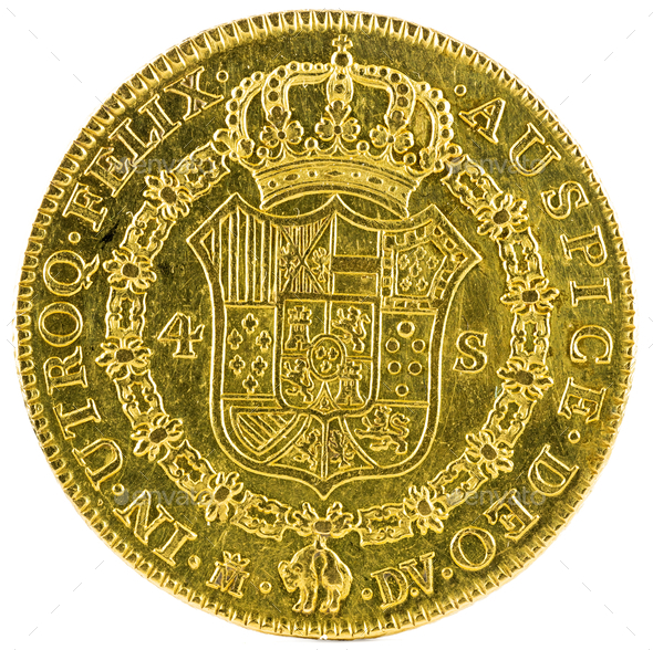 Ancient Spanish gold coin of King Carlos third with a value of four ...