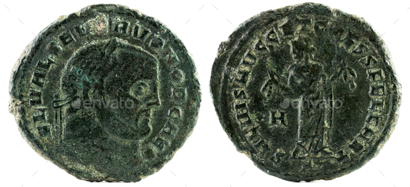 Ancient Roman copper coin of Emperor Severus II Stock Photo by wirestock