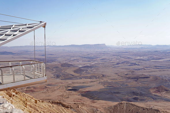 Terrace with a view of the Ramon Crater in the Negev desert, Israel ...