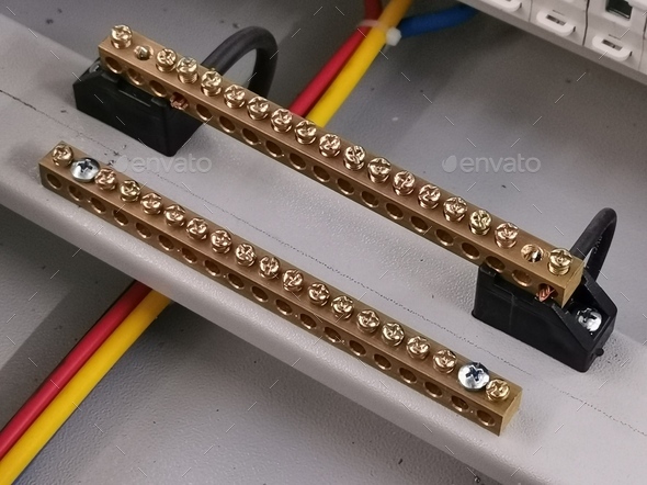 neutral and earthing connection mount on distribution board. Stock ...
