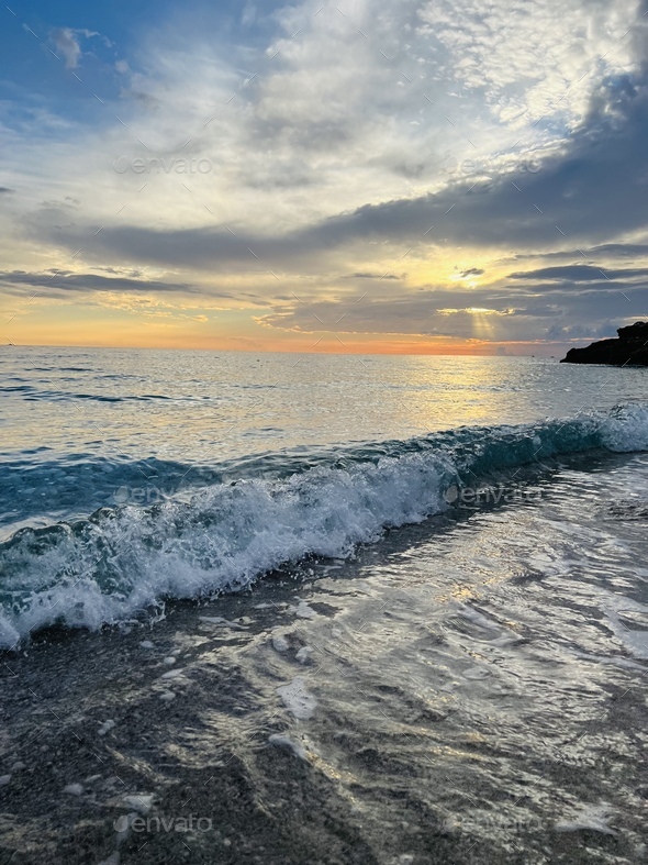 Scenic sunset over Ioninan sea in Vlore Albania . Stock Photo by evisdi