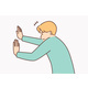 Man Tensely Pushes Invisible Wall with Hands or, Vectors | GraphicRiver