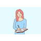 Smiling Woman Writing in Notebook, Vectors | GraphicRiver