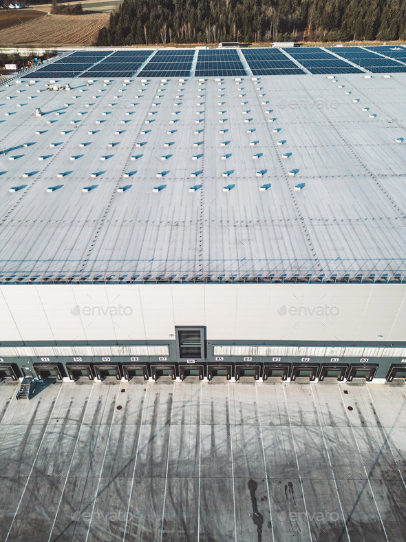 Vertical photo, aerial view of empty loading docks at distribution ...