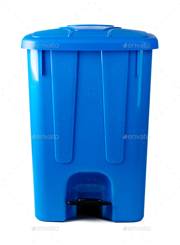 A blue trash bin isolated on white Stock Photo by FabrikaPhoto | PhotoDune