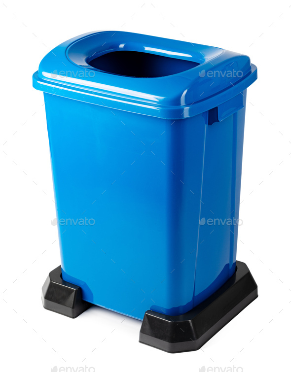A blue trash bin isolated on white Stock Photo by FabrikaPhoto | PhotoDune
