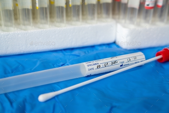 Swab sample collection kit for testing COVID-19 in the hospital Stock ...