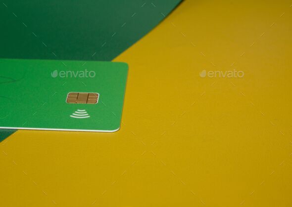 Blank card with a brown square chip symbol and an NFC. Concept of ...
