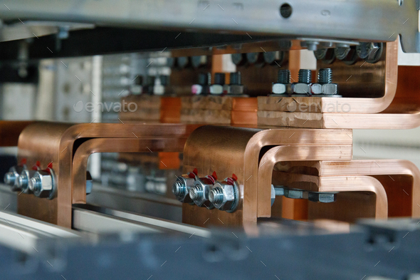 Electrical connection made of high-voltage copper bars Stock Photo by ...