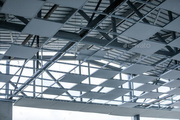 Horizontal shot of construction of the suspended ceiling Stock Photo by ...
