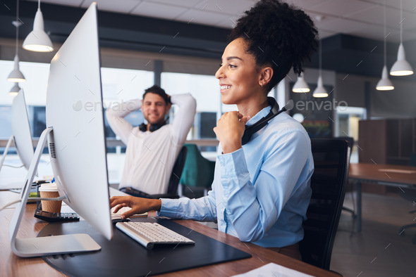 Call center, customer service and sales with a black woman consultant ...