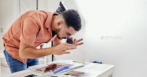 Photography, editing and man photographer in a studio working on ...