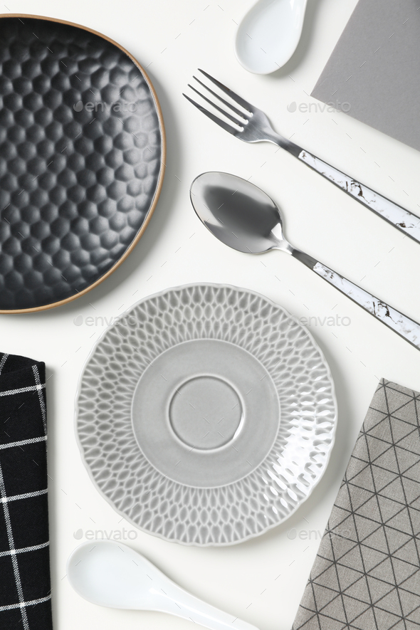 Empty plates, composition for minimal and minimalism concept Stock ...