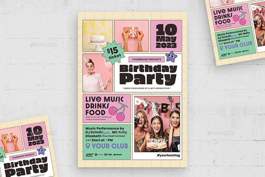 Y2K Birthday Party Flyer Templates, Print Templates | GraphicRiver