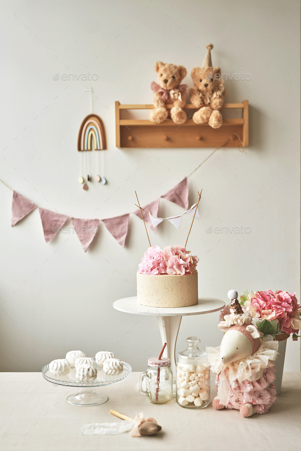 One year party decor. Happy birthday background. Cake smash Stock Photo ...
