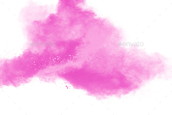 Pink dust particle splash on white background.Pink powder splash. Stock ...
