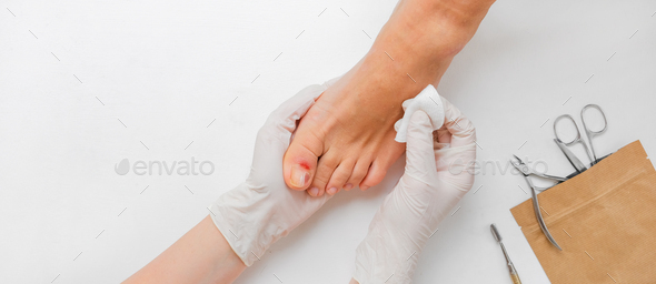 Pedicure, podologist. Patient on medical pedicure procedure, nail ...