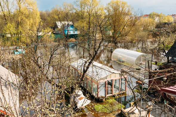 Vegetable Garden Beds In Water During Spring Flood floodwaters during ...