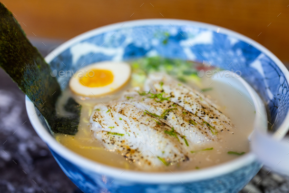 Grilled fish soup Japanese ramen bowl Stock Photo by leungchopan ...