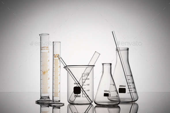 Closeup shot of laboratory flasks, beakers, and tubes Stock Photo by ...