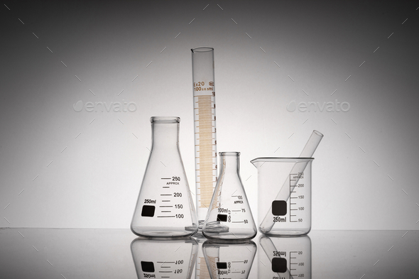 Closeup shot of laboratory flasks, beakers, and tubes Stock Photo by ...