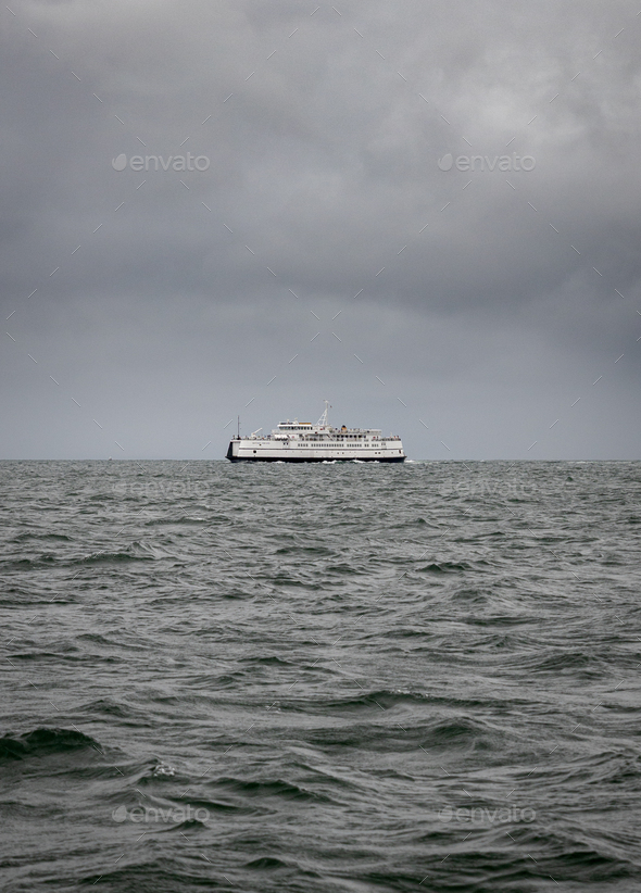 Vertical shot of a ferry boat sailing from Cape Cod to Marthas Vineyard ...